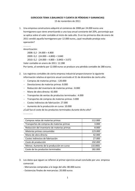Ejercicios tema 3 resueltos (balances y cuentas PyG)