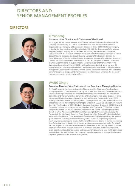 DIRECTORS AND SENIOR MANAGEMENT PROFILES
