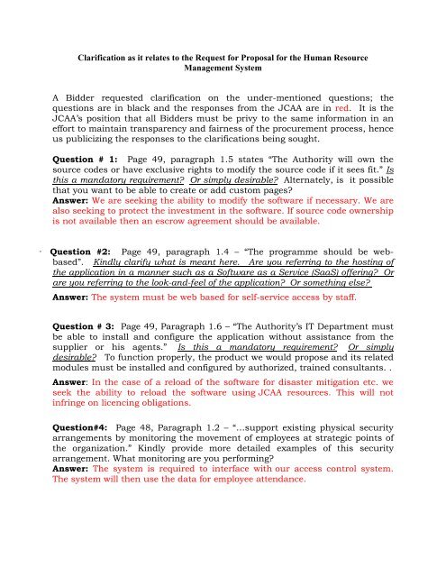 Clarification as it relates to the Request for Proposal for the Human ...