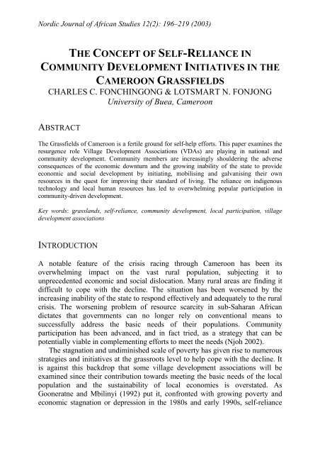 THE CONCEPT OF SELF-RELIANCE IN COMMUNITY ...