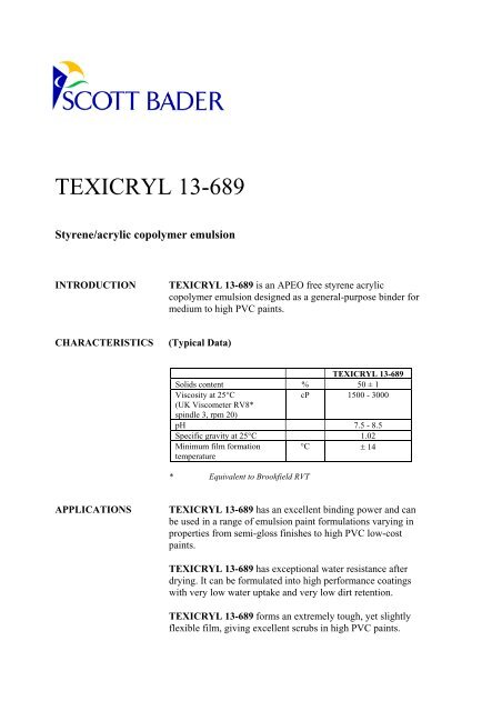 Data Sheet Texicryl 13-689 - Scott Bader