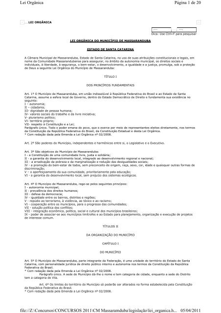 Lei OrgÃ¢nica de Massaranduba - IOBV