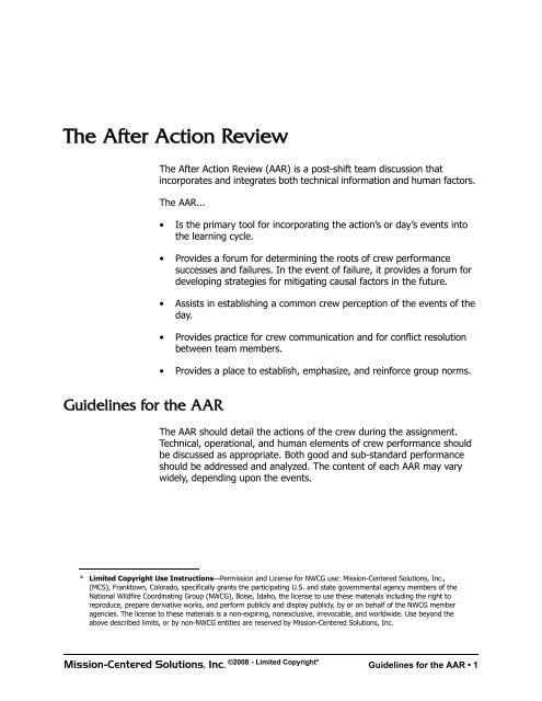 The After Action Review - Wildland Fire Leadership Development