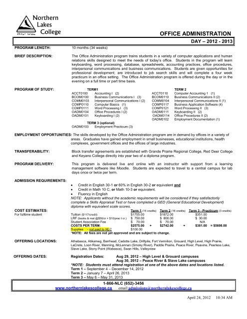 OFFICE ADMINISTRATION - Northern Lakes College