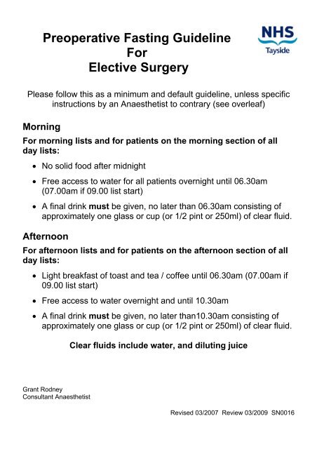 Preoperative fasting - Tayside School of Anaesthesia