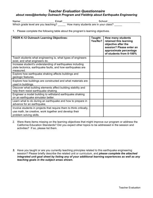 Teacher Evaluation Questionnaire - PEER