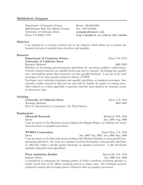 Shubhabrata Sengupta: Curriculum Vitae - UC Davis