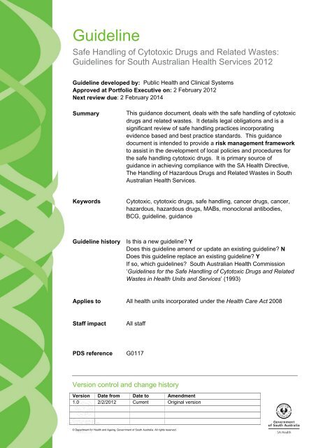 Safe Handling of Cytotoxic Drugs and Related Wastes: Guidelines ...