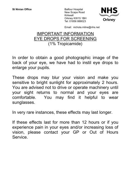 Tropicamide - (eye drops for screening) - NHS Orkney