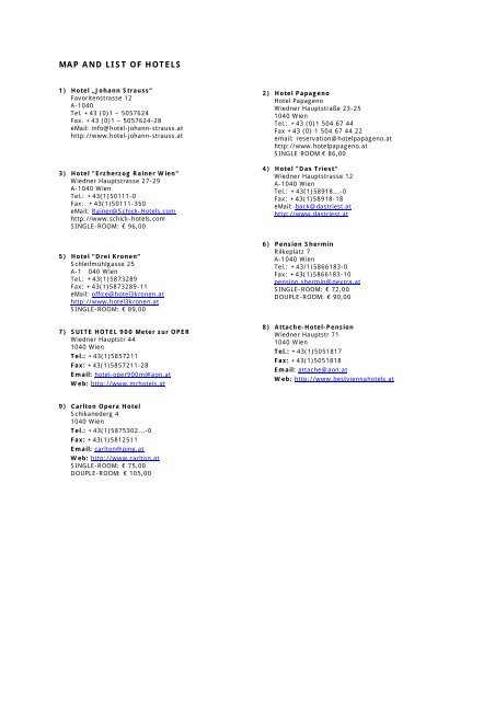 MAP AND LIST OF HOTELS