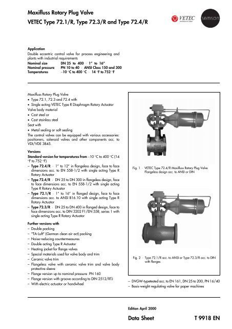 Maxifluss Rotary Plug Valve VETEC Type 72.1/R, Type 72.3/R and ...