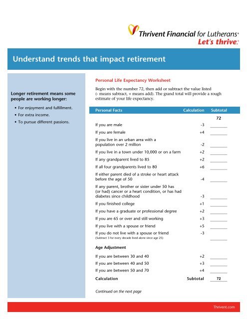 Life Expectancy Worksheet