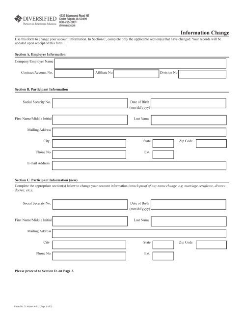 Retirement Participant Information Change Form