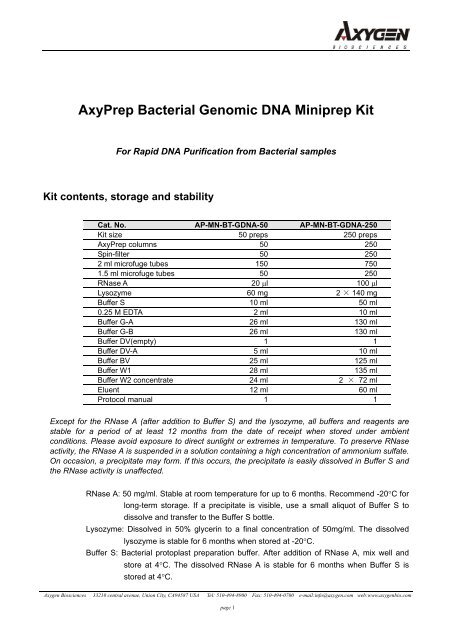 AxyPrep Bacterial Genomic DNA Miniprep Kit