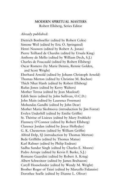 MODERN SPIRITUAL MASTERS Robert Ellsberg ... - Orbis Books