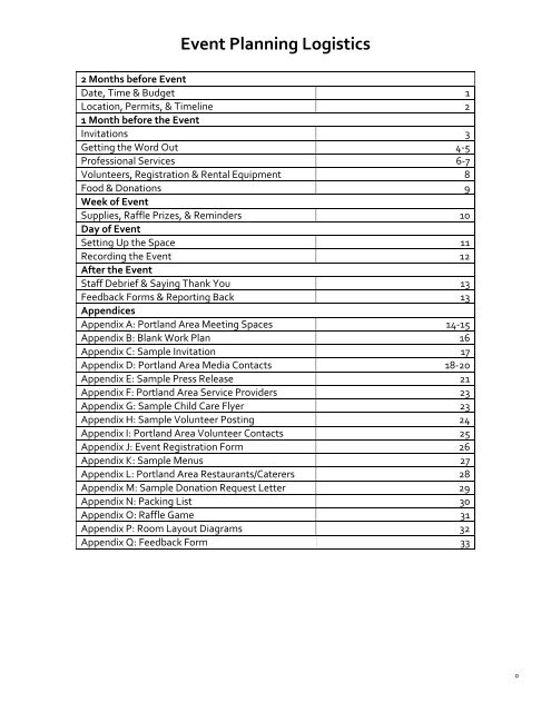 Event Planning Logistics - Community Legacy Program