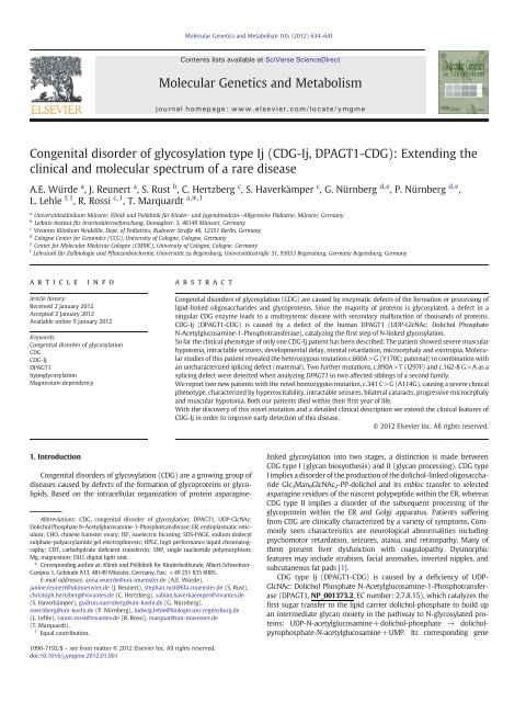 Congenital disorder of glycosylation type Ij (CDG-Ij, DPAGT1-CDG ...