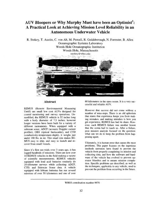 AUV Bloopers or Why Murphy Must have been an Optimist ... - AUVAC