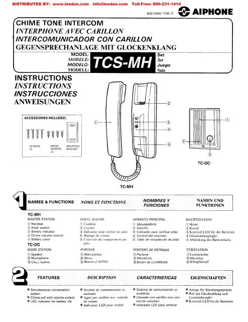 AIPHONE TCS-MH Chime Tone 2-Station Intercom Kit Wiring