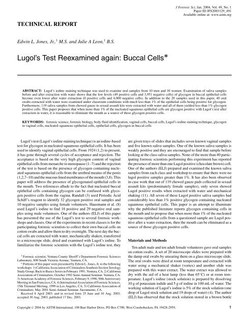 Lugol's test reexamined again: buccal cells - Projects at NFSTC.org