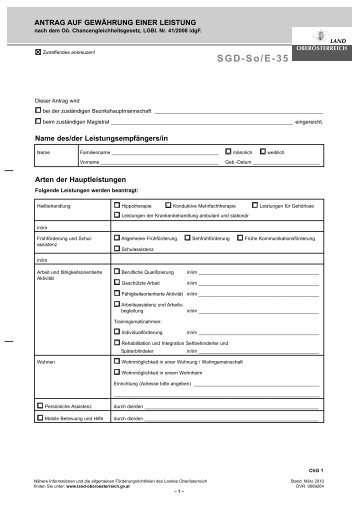 Formular SGD-So/E-17: Pflegegeld - Antrag nach dem Oö - Scharten
