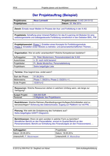 PFW Projekte planen und d