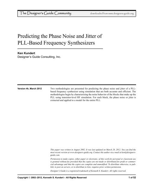 Predicting the Phase Noise and Jitter of PLL-Based Frequency ...