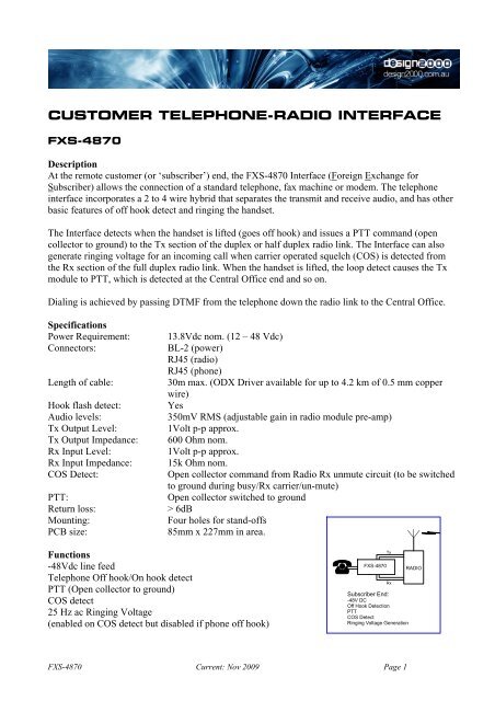 CUSTOMER TELEPHONE-RADIO INTERFACE - Design 2000