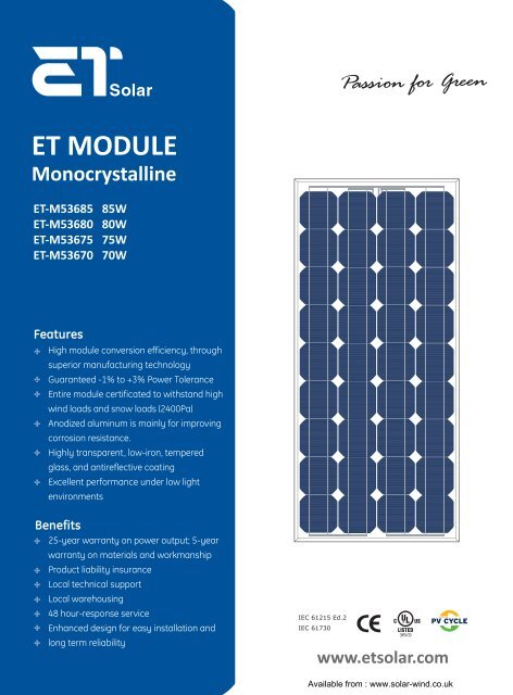ET Solar Solar PV Module - ET85