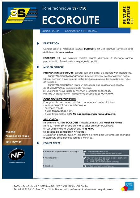 ECOROUTE - 3S signalisation produits de marquage routier