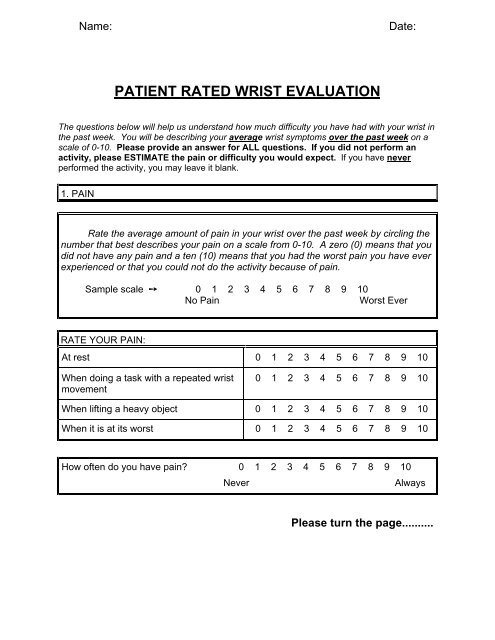 PATIENT RATED WRIST EVALUATION
