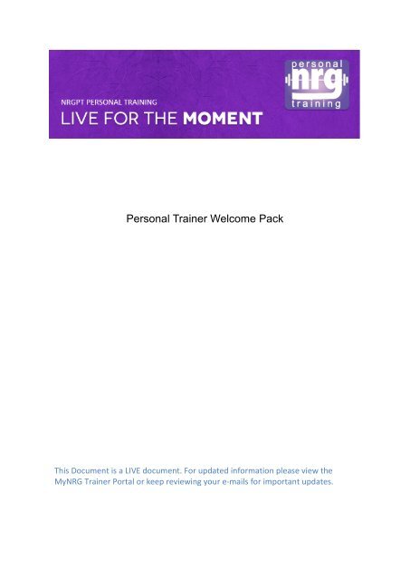 Personal Trainer Welcome Pack - NRG Personal Training