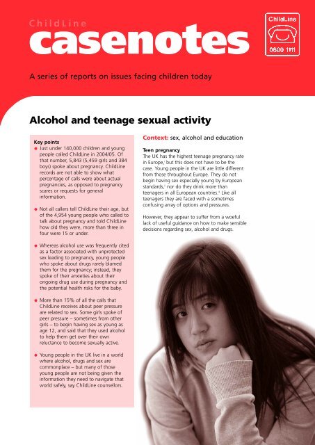 Alcohol and teenage sexual activity (ChildLine Casenotes) - NSPCC