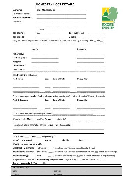 Homestay Host Application Form 2013 - Excel English