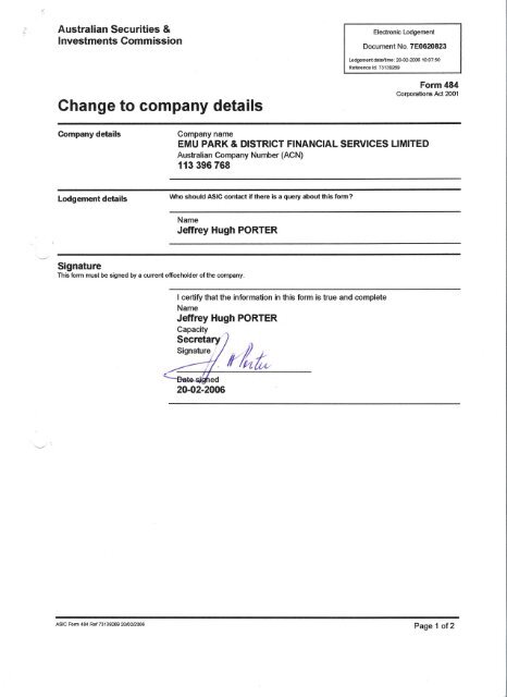 Change to company details