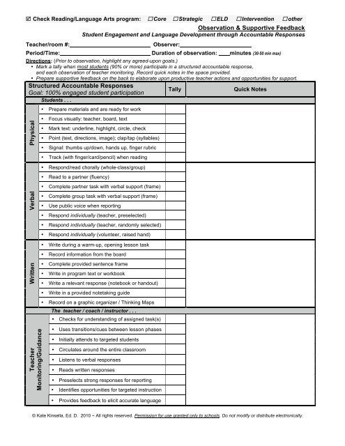 Observation and Supportive Feedback Form