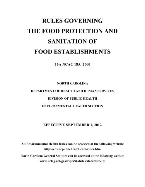 15A NCAC 18A .2600 Rules Governing Food Protection and ...