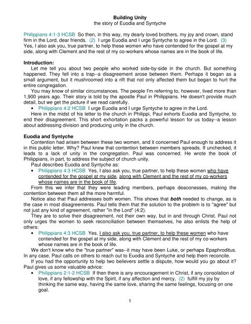 1 Building Unity the story of Euodia and Syntyche Philippians 4:1-3 ...