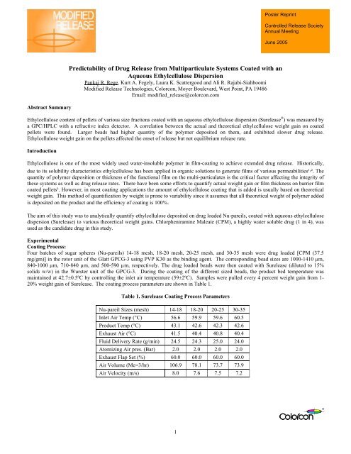 Predictability of Drug Release from Multiparticulate ... - Colorcon