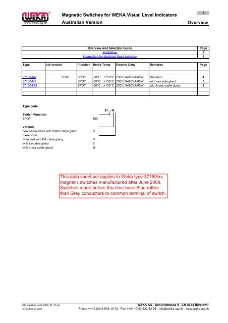 Weka Reed Switches - Control Components