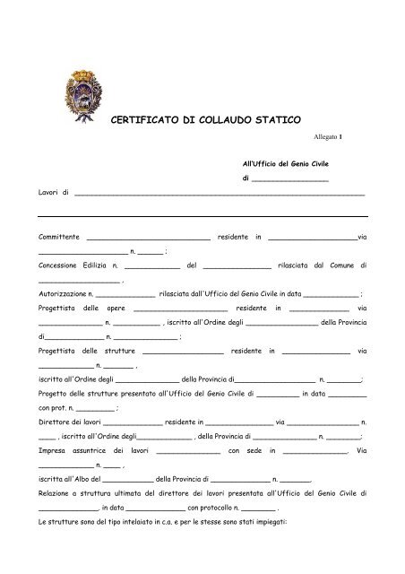 CERTIFICATO DI COLLAUDO STATICO - Comune di Grottaglie