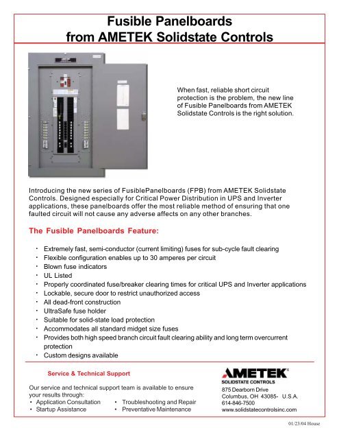 Fusible Panelboards from AMETEK Solidstate ... - Nuclearups.com