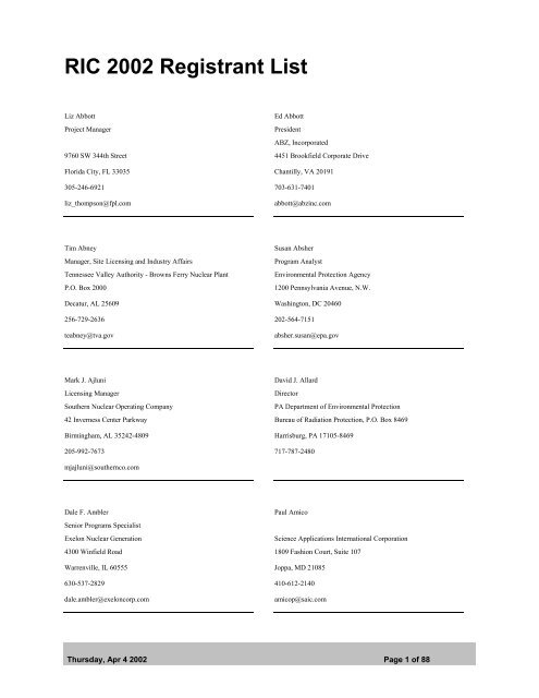RIC 2002 Registrant List - NRC