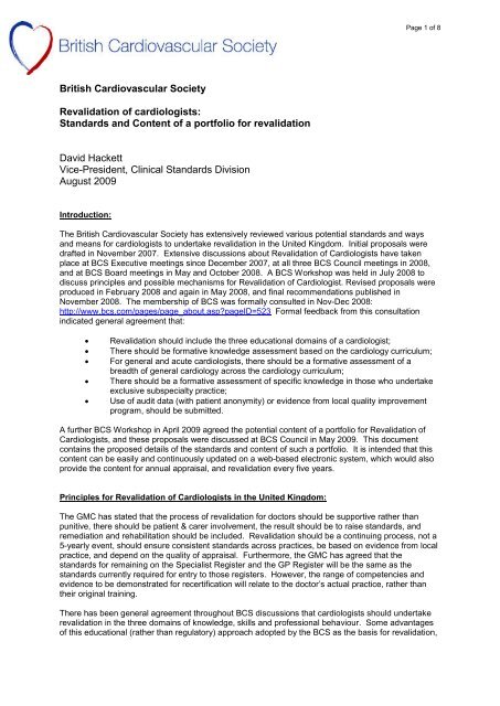 Revalidation portfolio for Cardiologists - British Cardiovascular Society