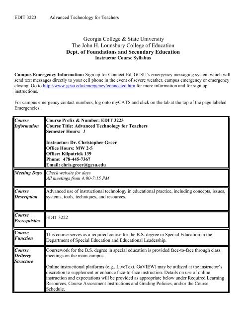 Course syllabus - Georgia College & State University