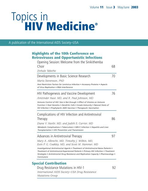 Topics in HIV MedicineÂ® - International AIDS Society-USA