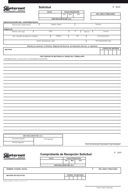 Formulario 2117 - Servicio de Impuestos Internos
