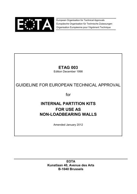ETAG 003 GUIDELINE FOR EUROPEAN TECHNICAL APPROVAL ...