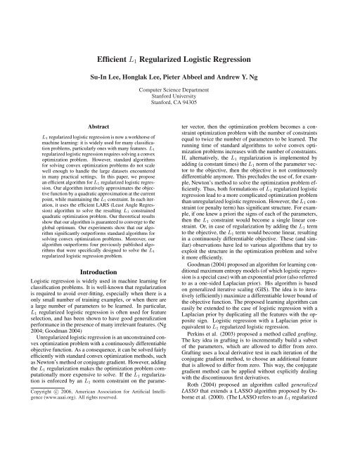 [PDF] Efﬁcient L1 Regularized Logistic Regression - Stanford AI Lab ...