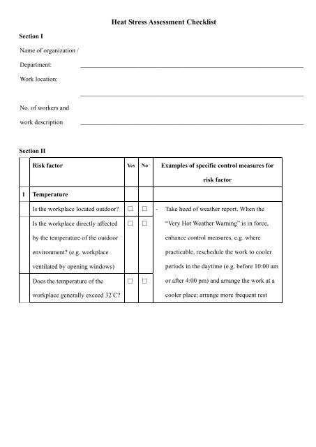 Heat Stress Assessment Checklist With Examples heat-stress-assessment-checklist-with-examples